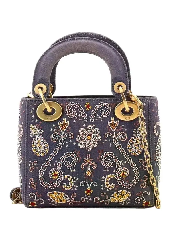 Dior Lady Chain Bag Beaded Denim Mini - Blue