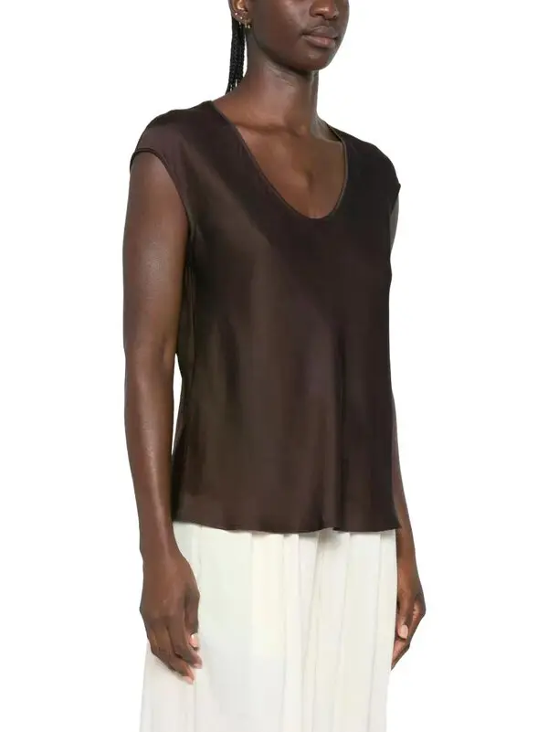 Imperial Satin-finish Scoop-neck Top - Brown