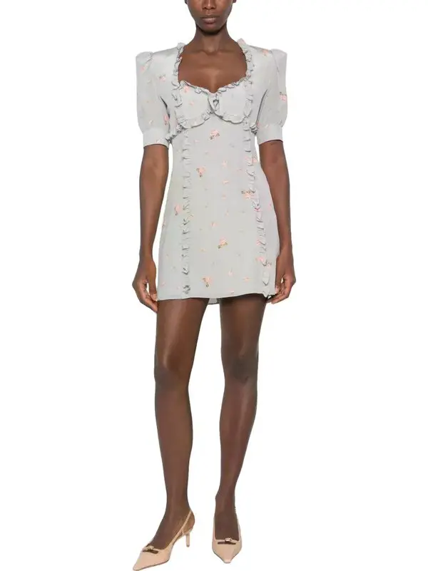 Alessandra Rich Ruffled Floral-print Mini Dress - Grey