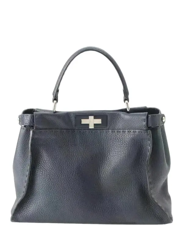 Fendi 2000-2010 Medium Leather Selleria Peekaboo Iconic Satchel - Blue