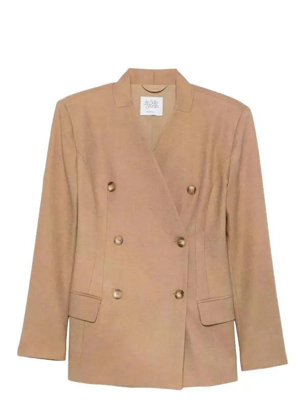 LE SULLY STUDIO Double-breasted Padded-shoulder Blazer - Neutrals
