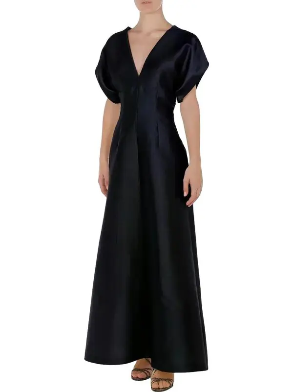 Alberta Ferretti Satin V-neck Maxi Dress - Blue