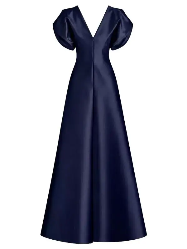Alberta Ferretti Satin V-neck Maxi Dress - Midnight Navy