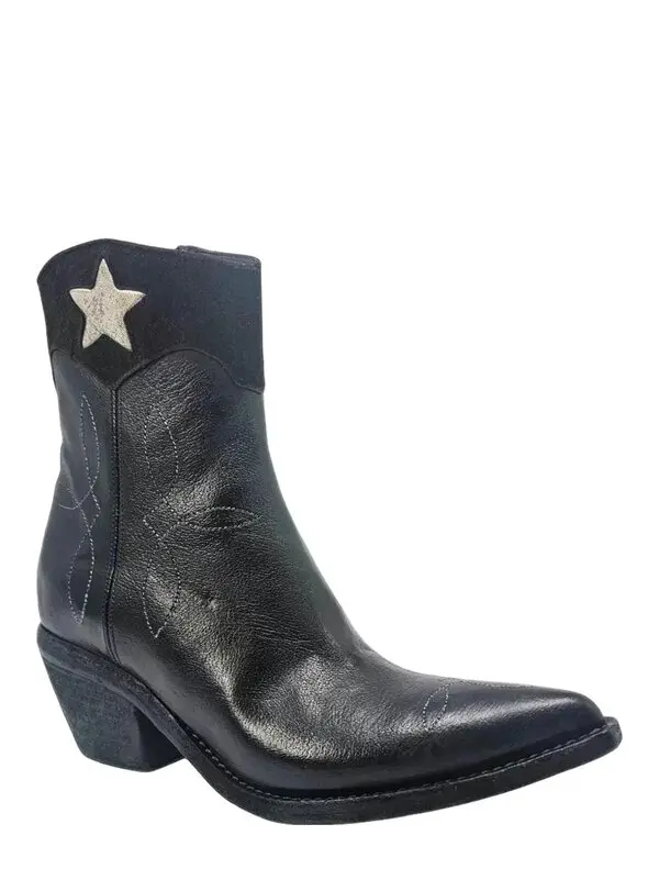 MADISON MAISON Pointy Star-patchwork Leather Ankle Boots - Black