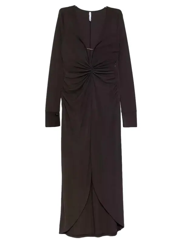 Imperial Twisted Waist Front Slit Maxi Dress - Brown