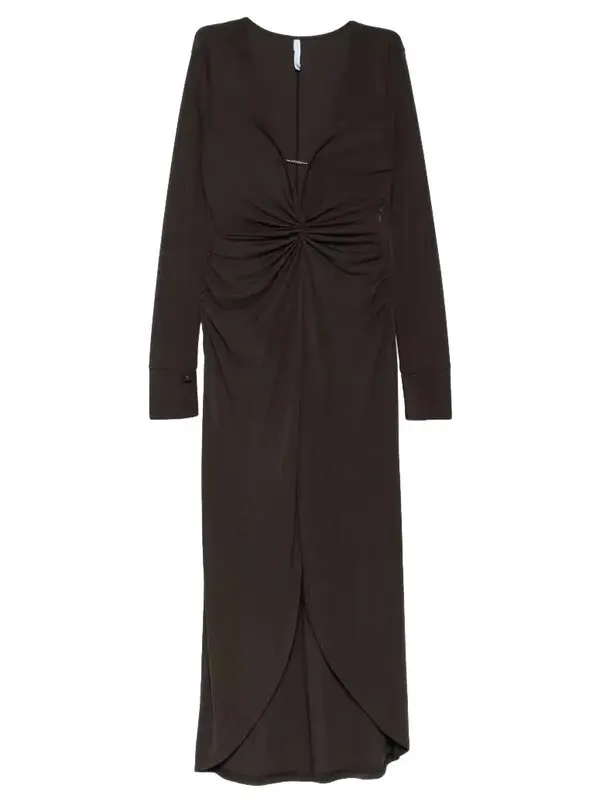 Imperial Twisted Waist Front Slit Maxi Dress - Brown