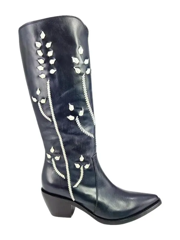 MADISON MAISON Tall Floral-embroidered Leather Boots - Blue