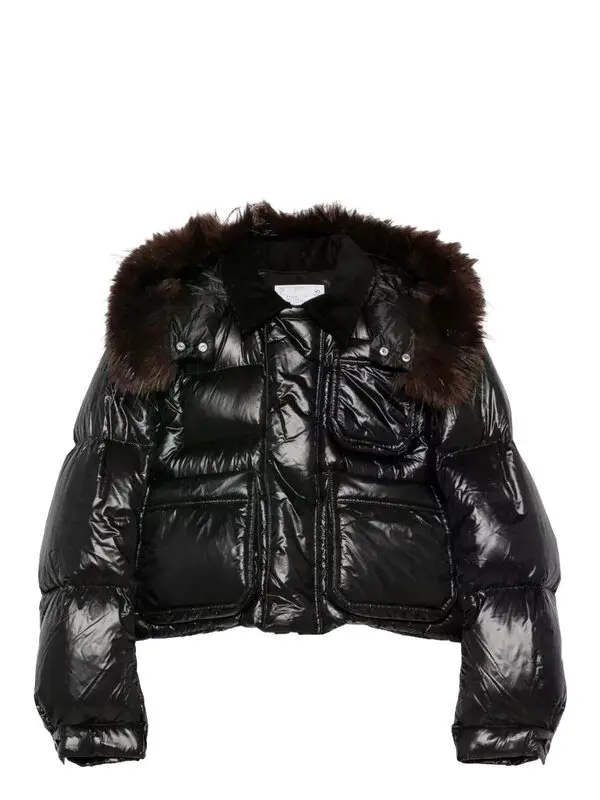 Sacai Down Jacket With Fur Trim - Black