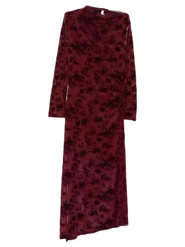 Imperial Floral Devoré Draped Maxi Dress - Red