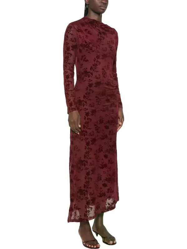 Imperial Floral Devoré Draped Maxi Dress - Red