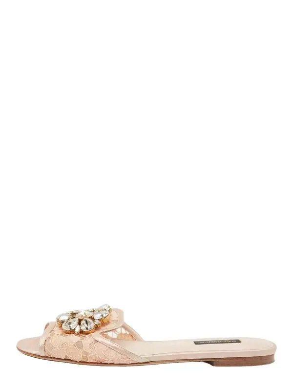 Dolce & Gabbana Bianca Crystal Embellished Flat Sandals - Neutrals