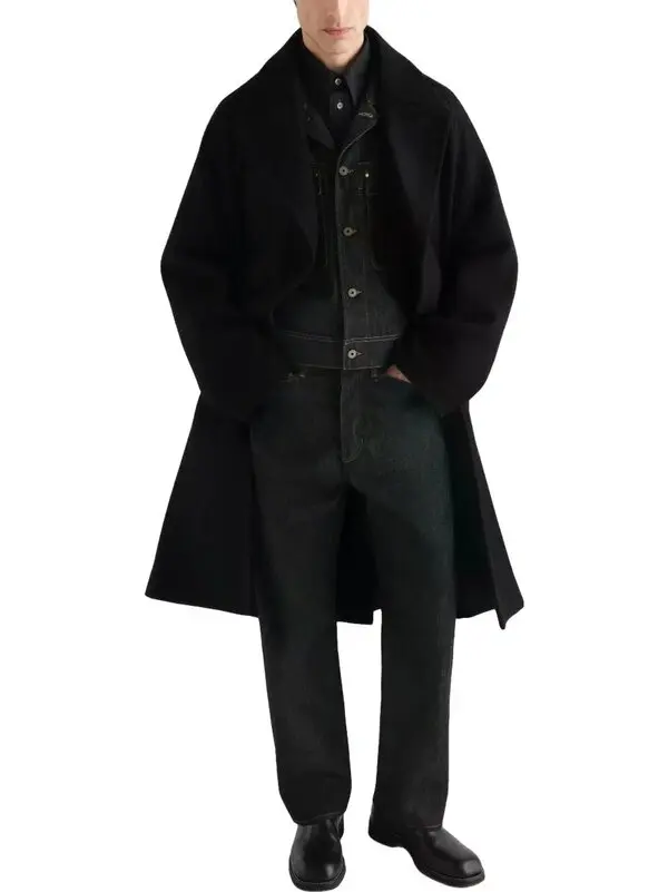 LEMAIRE Double-breasted Coat In Felted Wool And Alpaca Blend - Black