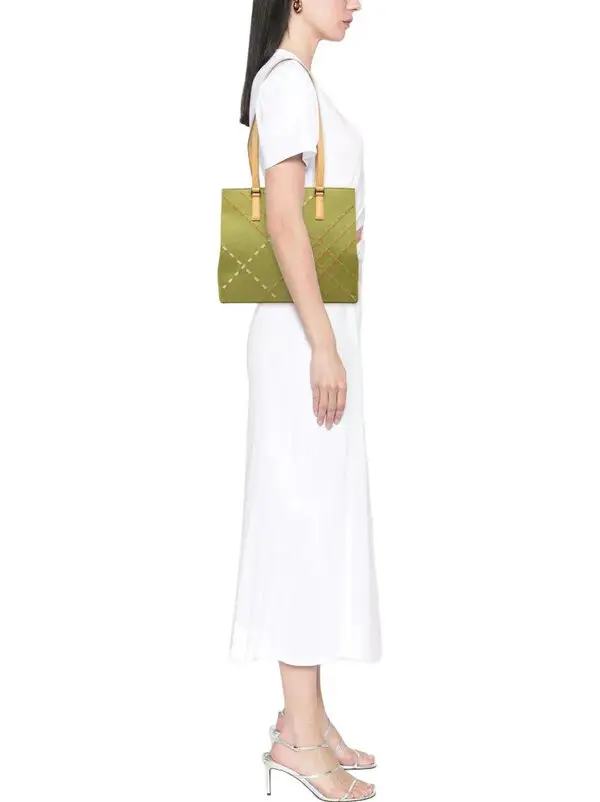Burberry Stitched Supernova Check Canvas Tote Bag - Green
