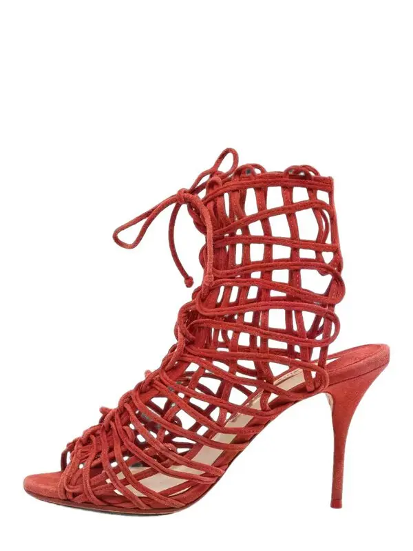 SOPHIA WEBSTER Suede Cage Heeled Sandals - Red
