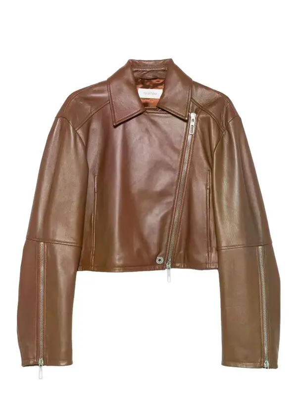 Sportmax Fringed Cropped Leather Jacket - Brown