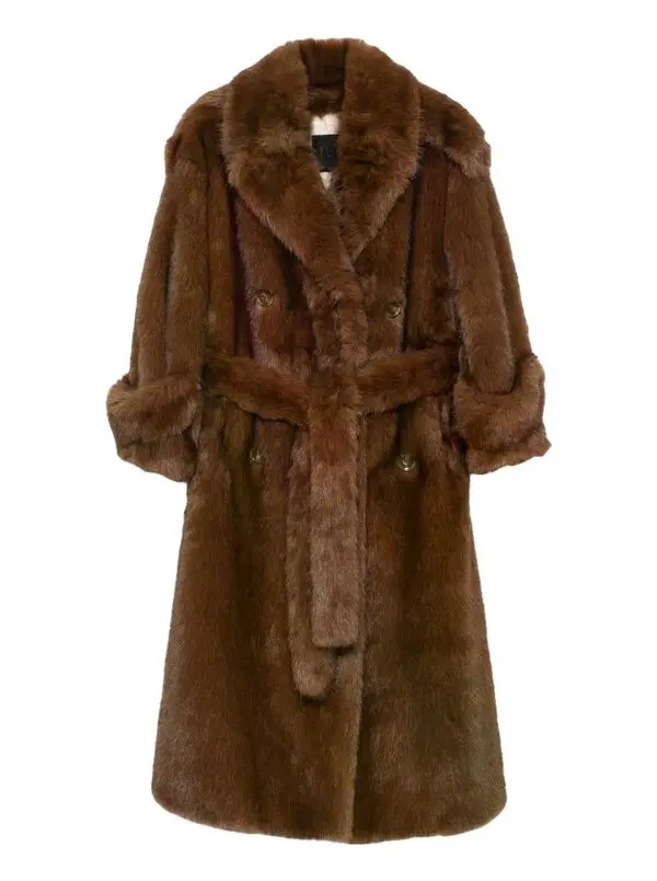 B&B COUTURE Farrah Faux-fur Belted Coat - Brown