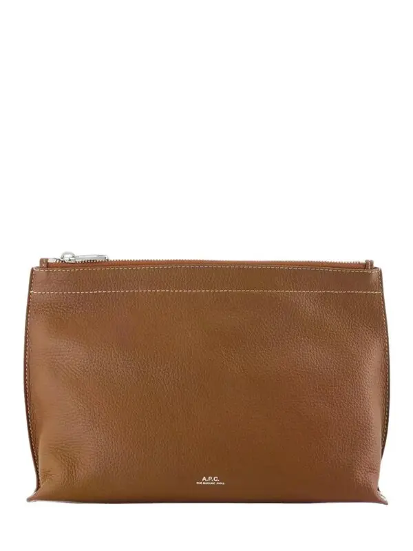 A.p.c. Grained Leather Pouch With Studded Sides - Brown