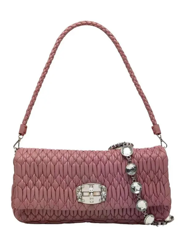 Miu Miu Matelassé Nappa Crystal Chain Satchel - Pink