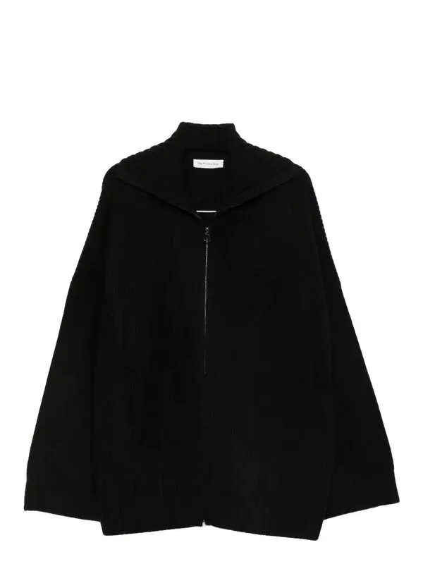 THE FRANKIE SHOP Wool Ribbed Knit Zip-up Cardigan - Black