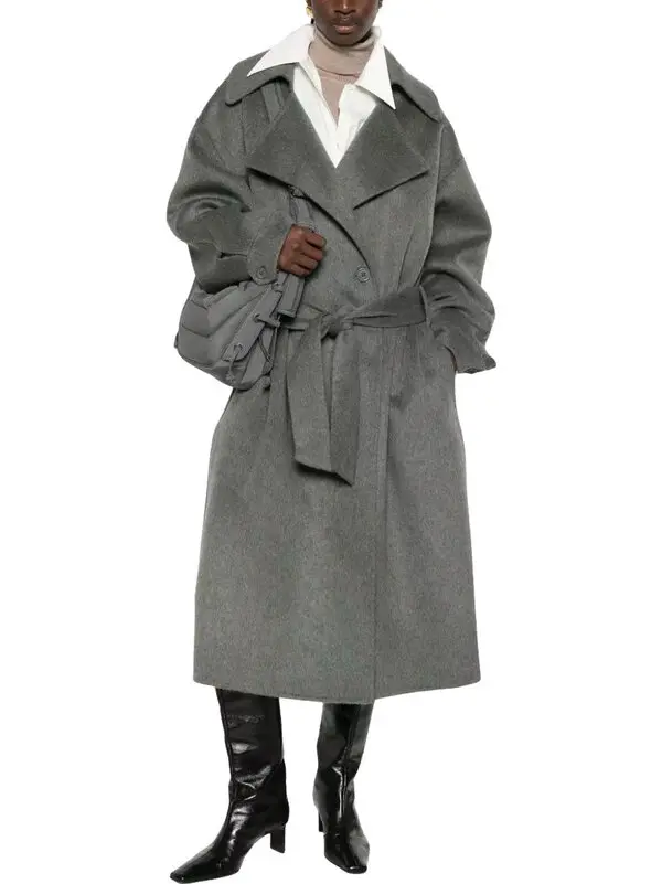 THE FRANKIE SHOP Double-breasted Belted Coat - Grey
