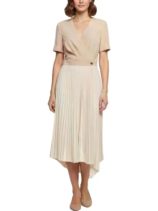 Sandro Plissé Wrap Midi Dress - Neutrals
