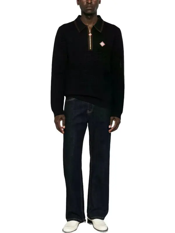 Casablanca Waffle-knit Zip-up Sweater - Black
