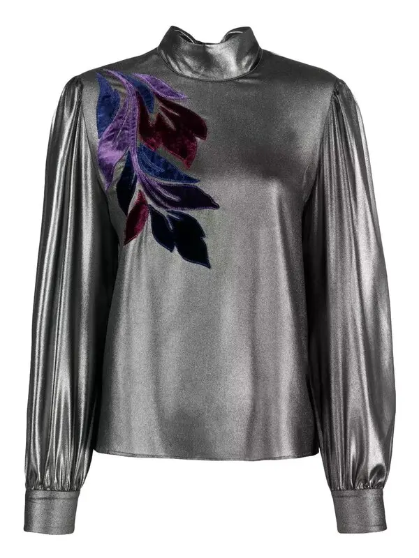 Alberta Ferretti Metallic Floral Embroidery Blouse - Grey