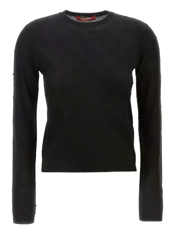 Max Mara Embellished Crew Neck Long Sleeve Sweater - Black