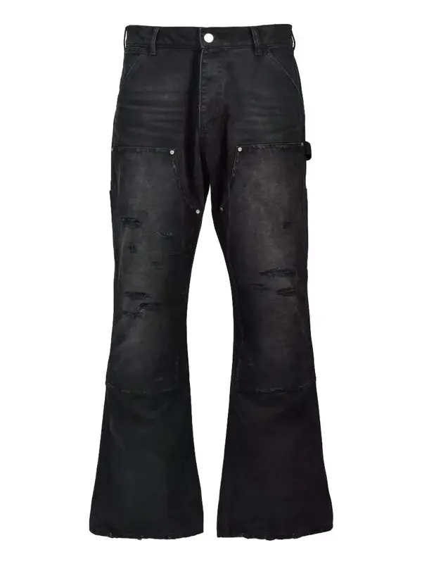 FILTH Distressed Panelled Flared Jeans - Black