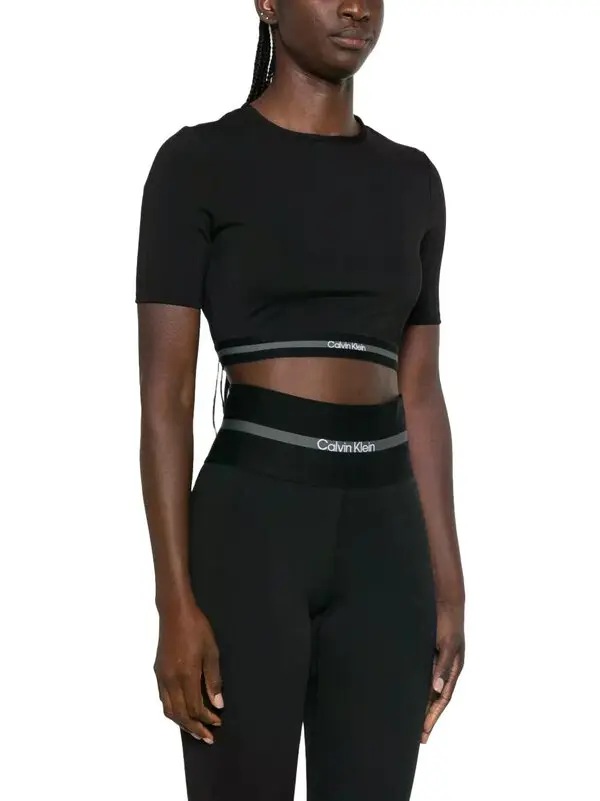 Calvin Klein Logo-tape Cropped T-shirt - Black