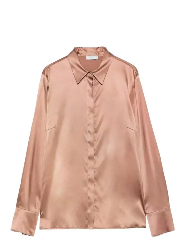 Peserico Satin Finish Long Sleeve Shirt - Brown