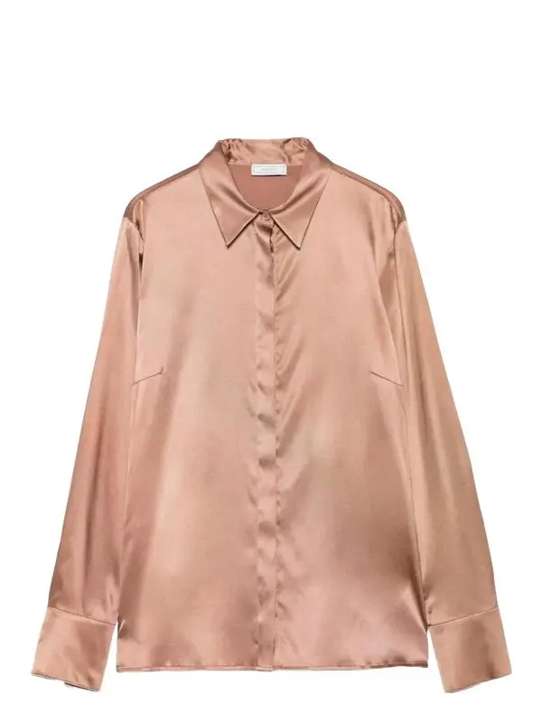 Peserico Satin Finish Long Sleeve Shirt - Brown