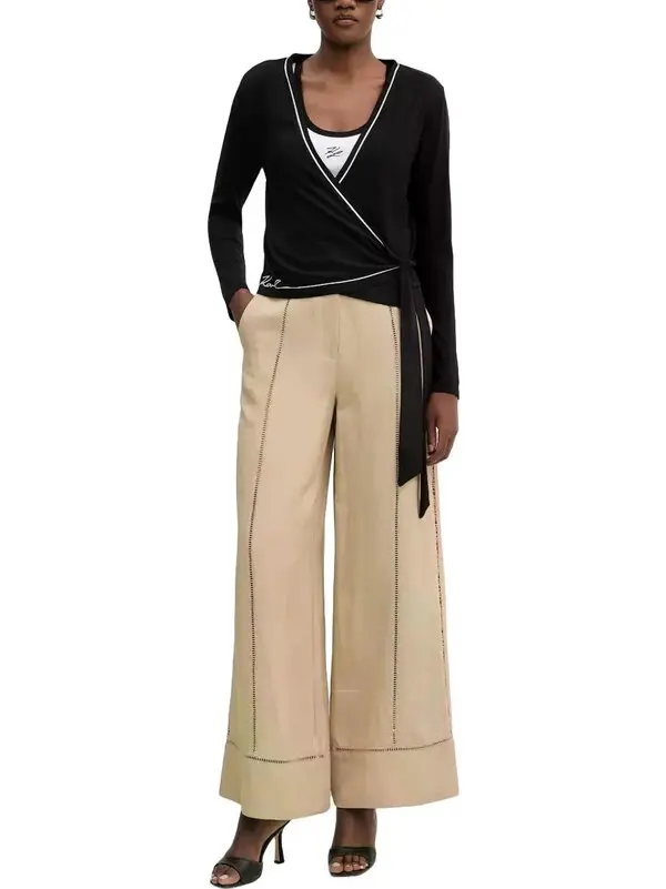 Karl Lagerfeld Faggoting Detail Wide-leg Trousers - Neutrals