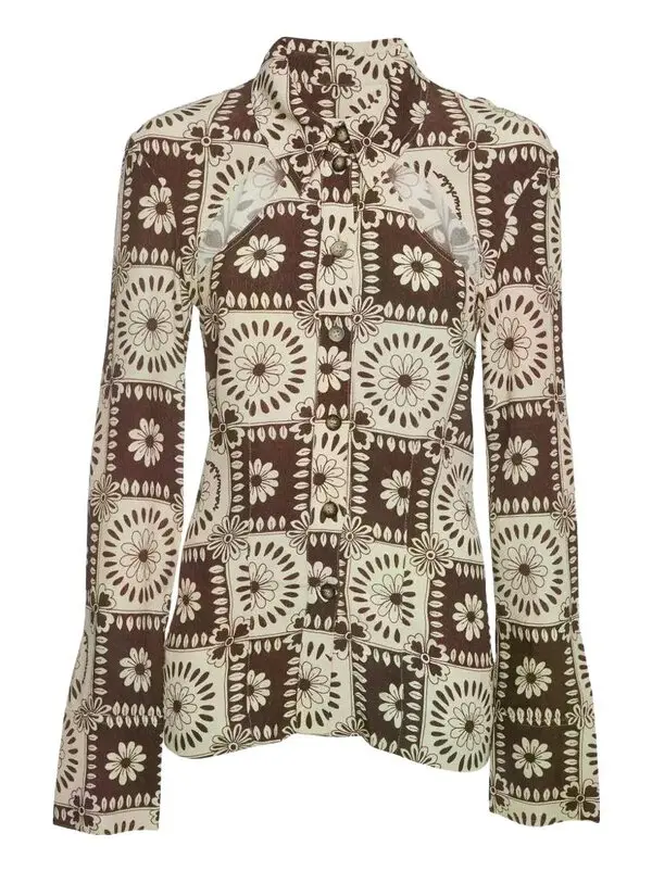 Nanushka Floral Print Cut-out Shirt - Brown