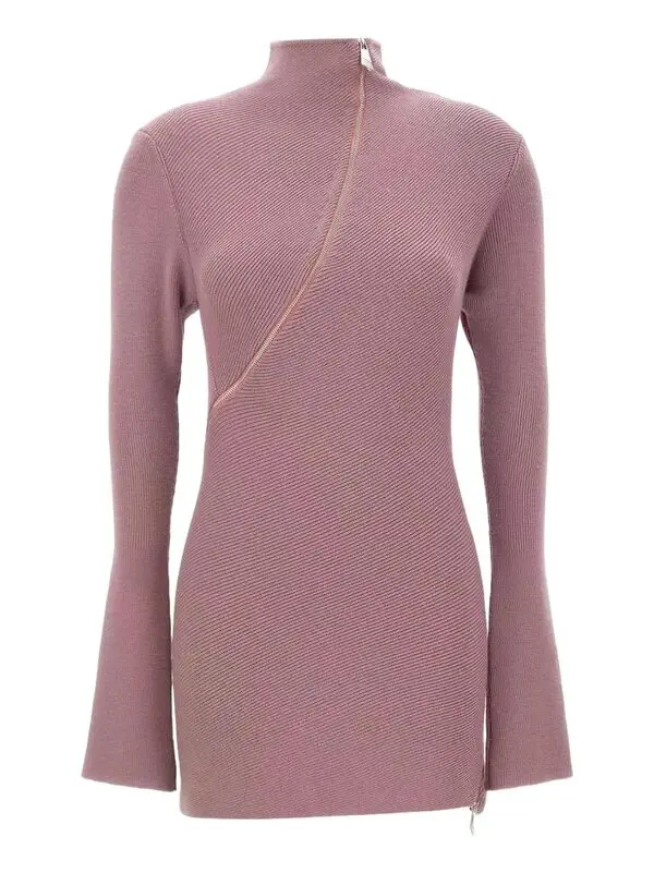 Attico High-neck Ribbed Sweater With Metallic Zippers - Pink
