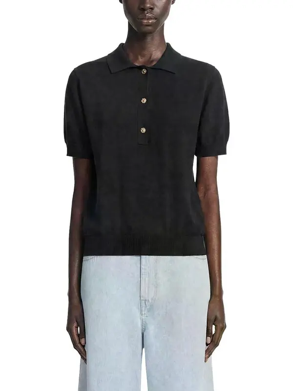 Max Mara Pomposa Ribbed-knit Short-sleeve Polo Shirt - Black