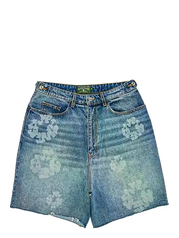 DENIM TEARS Wreath Detail Denim Shorts - Blue
