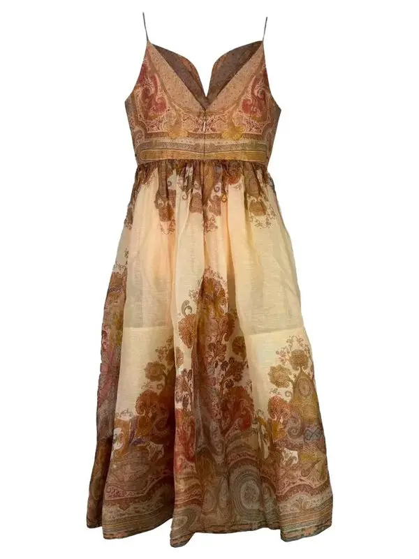 Zimmermann Printed V-neck Empire Line Dress - Neutrals