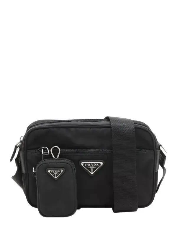 Prada Saffiano Trimmed Tessuto Camera Bag - Black