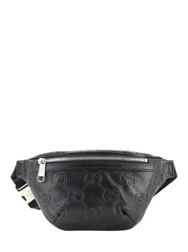 Gucci Gg Embossed Perforated Leather Belt Bag - Black