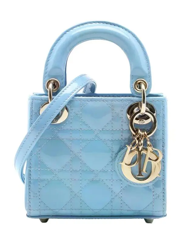 Dior 2021 Micro Patent Cannage Lady Satchel - Blue