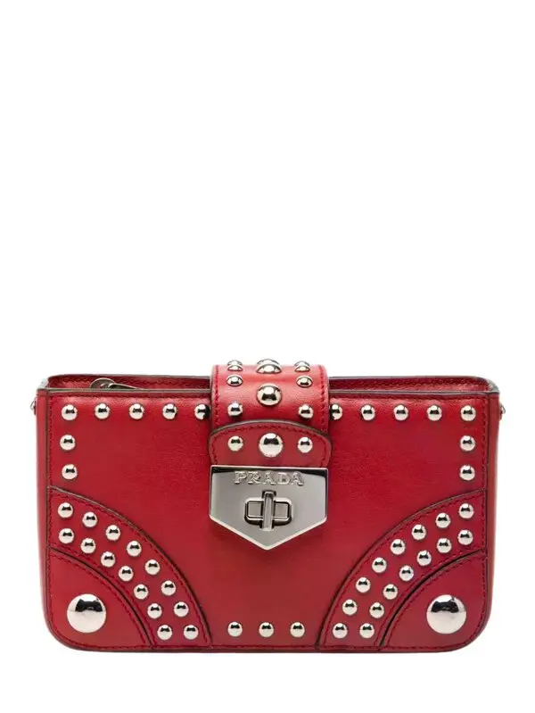 Prada City Calfskin Elektra Clutch Bag With Studs - Red