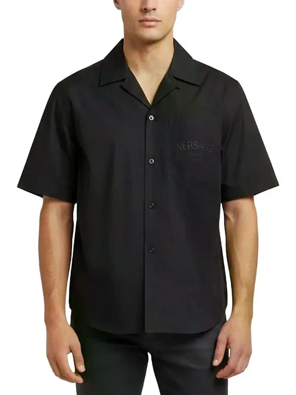 Versace Barocco-print Short-sleeve Shirt - Black