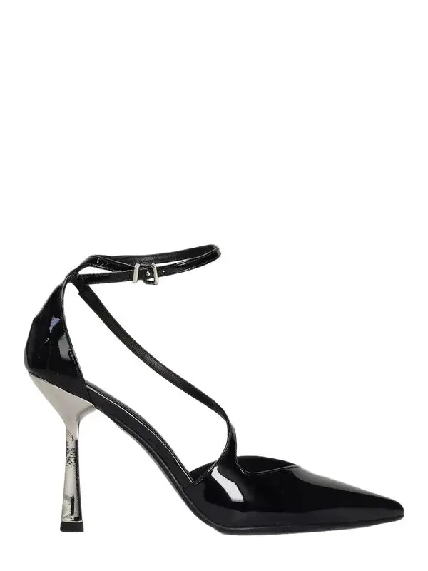 CHANTAL Leather Patent Ankle Strap Stiletto Pumps - Black