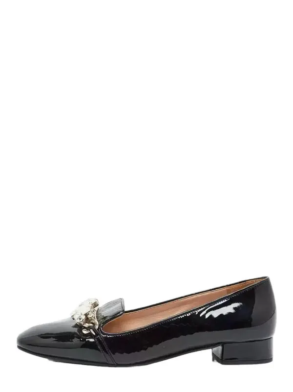 Miu Miu Patent Leather Crystal Embellished Loafers - Black