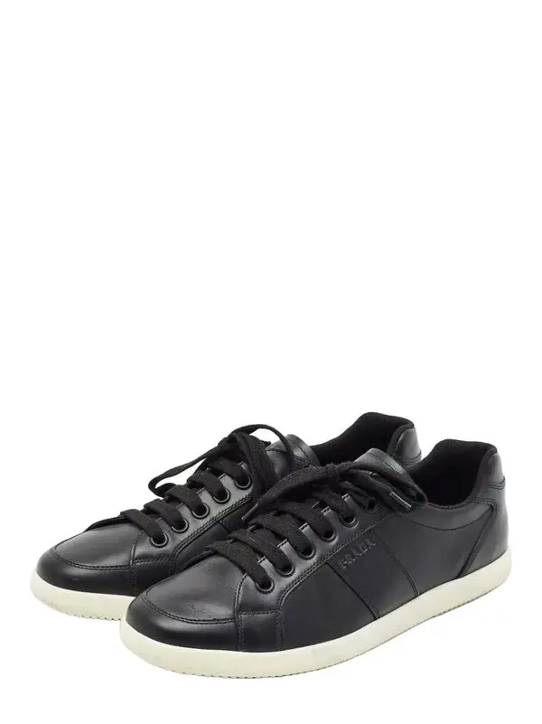 Prada Calf Leather Logo-debossed Lace-up Sneakers - Black