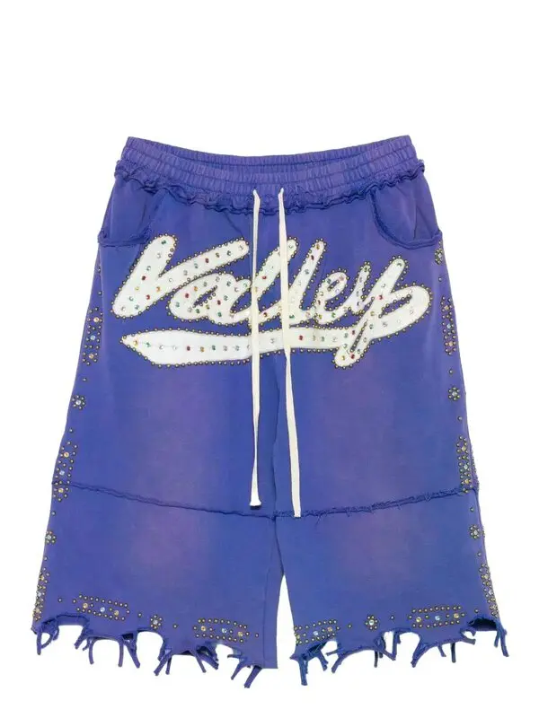 VALE FOREVER Embellished Frayed-edge Shorts - Blue