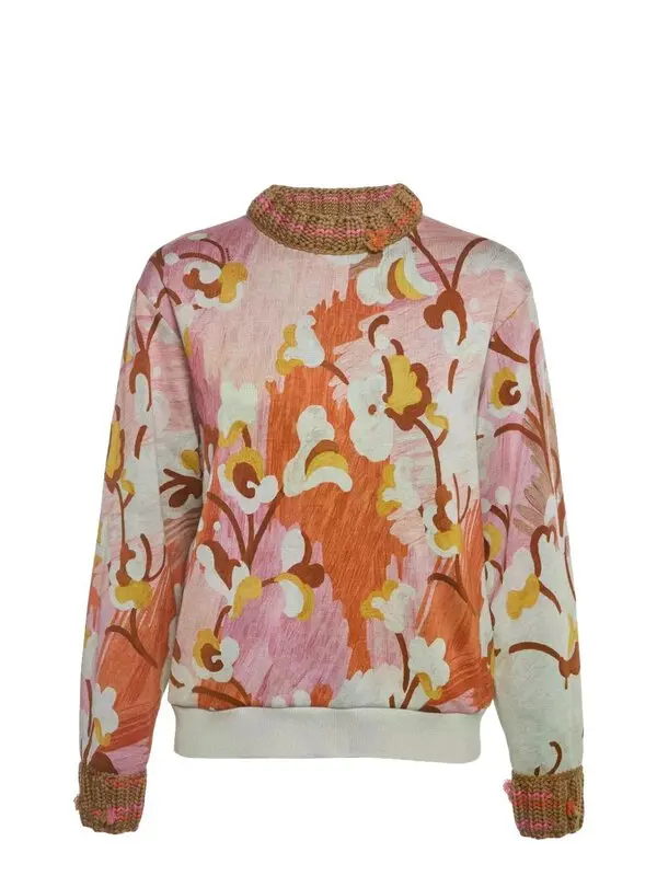 Prada Printed Floral Crew Neck Sweatshirt - Pink