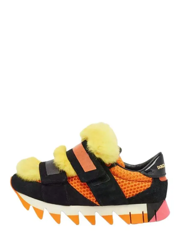 Dolce & Gabbana Patchwork Capri Touch-strap Shearling Trim Sneakers - Black