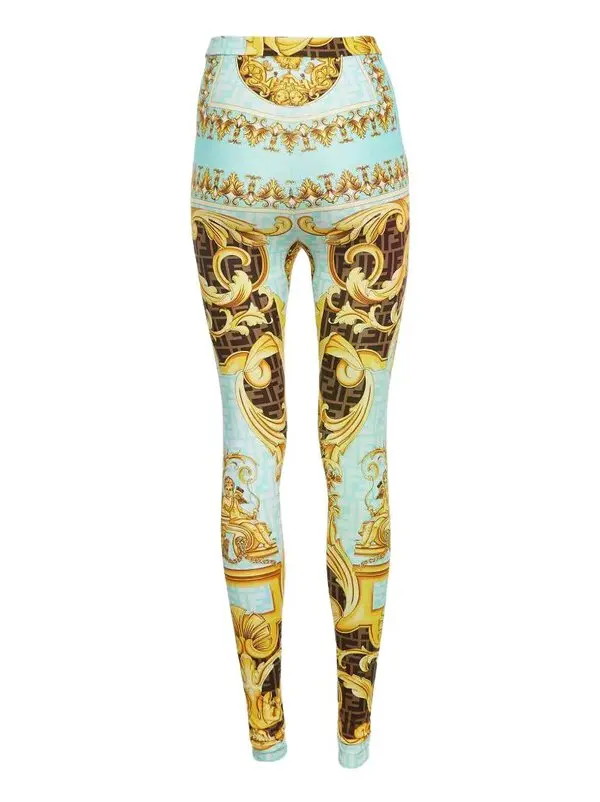 Fendi Fendace Monogram Baroque-print Leggings - Blue